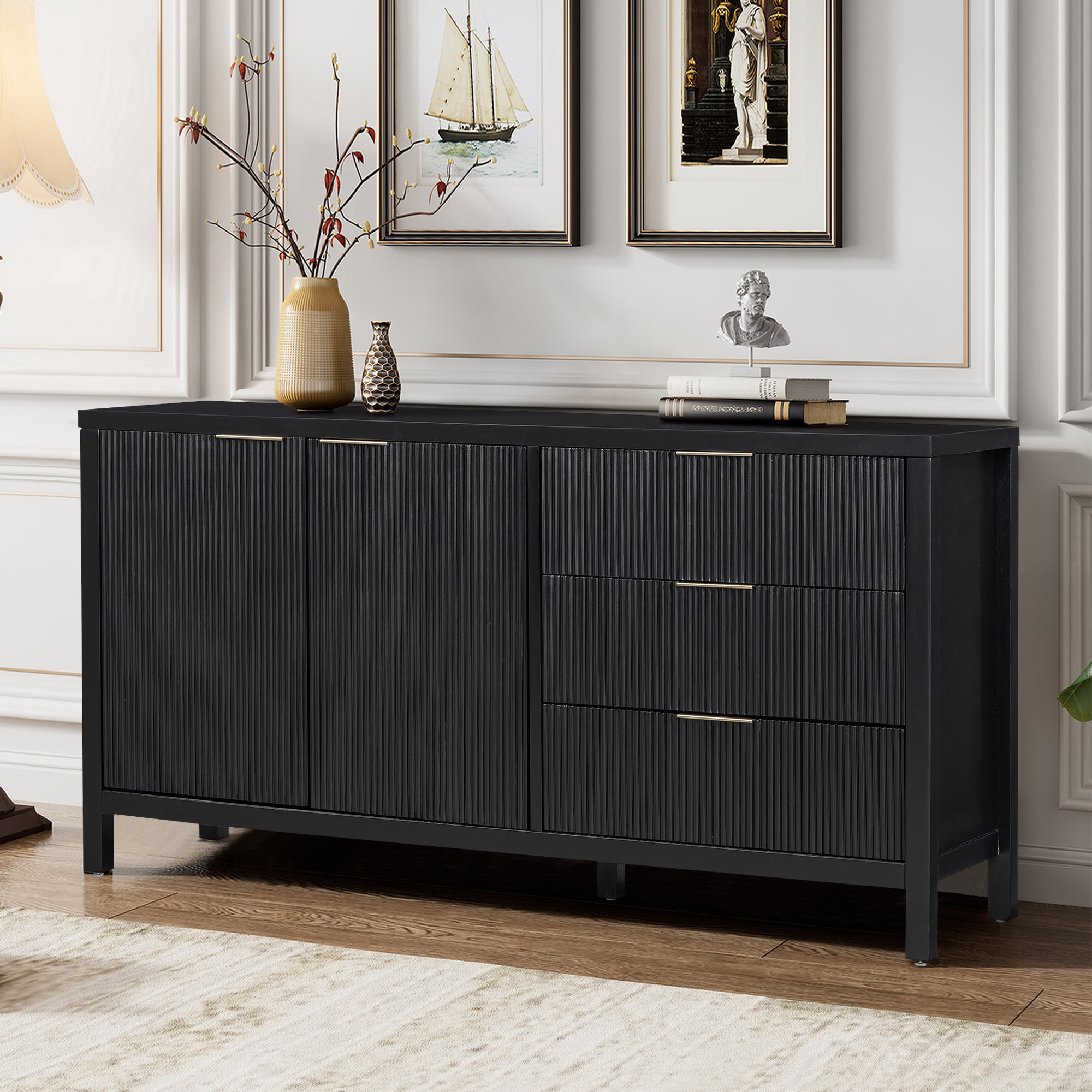 Ebern Designs Aether 60" Sideboard Buffet Cabinet With 3 Drawers | Wayfair